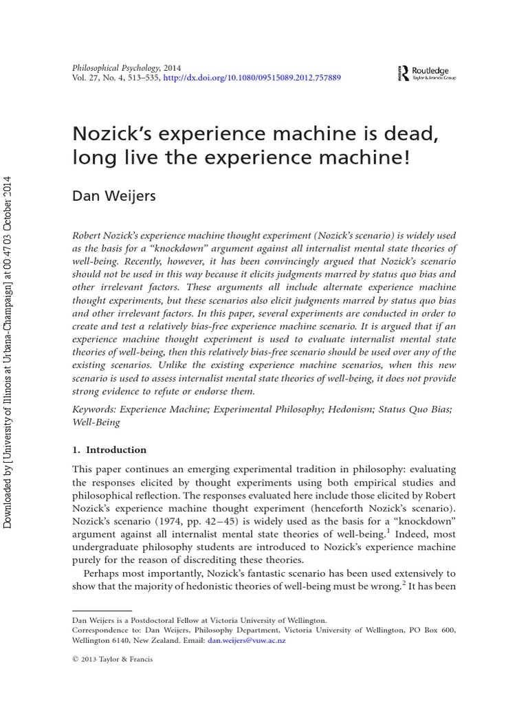 Nozick's Experience Machine Is Dead, Long Live The Experience Machine ...