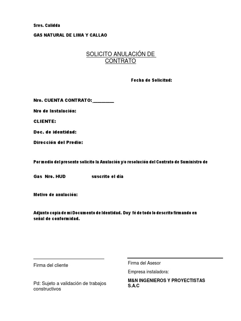 Modelo de Solicitud de Anulación de Contrato Aprobado PDF | PDF