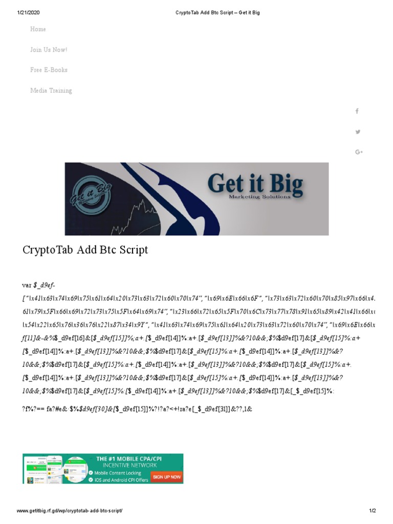 Cryptotab Add BTC Script: Home Join Us Now! Free E-Books Media Training ...