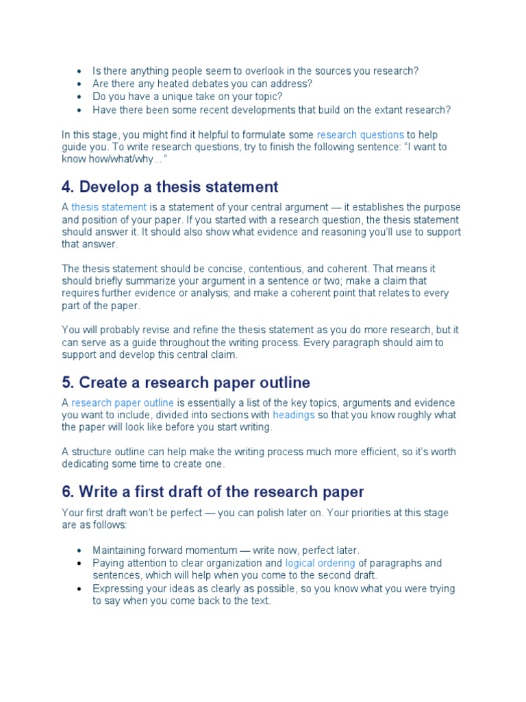 Develop A Thesis Statement: Research Questions | PDF | Career & Growth