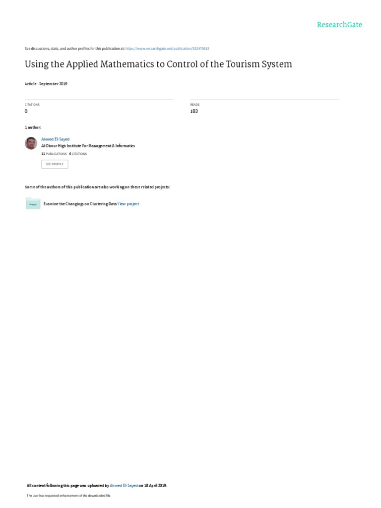 Using The Applied Mathematics To Control of The Tourism System | PDF ...