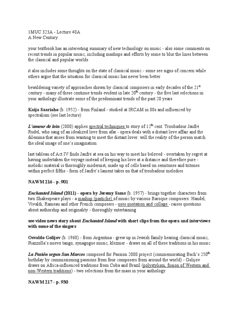 Trends in 21st Century Classical Music: Spectralism, Mashups, and ...