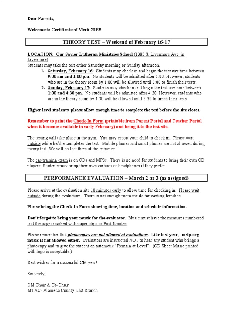 Certificate of Merit 2019 Parent Letter | PDF