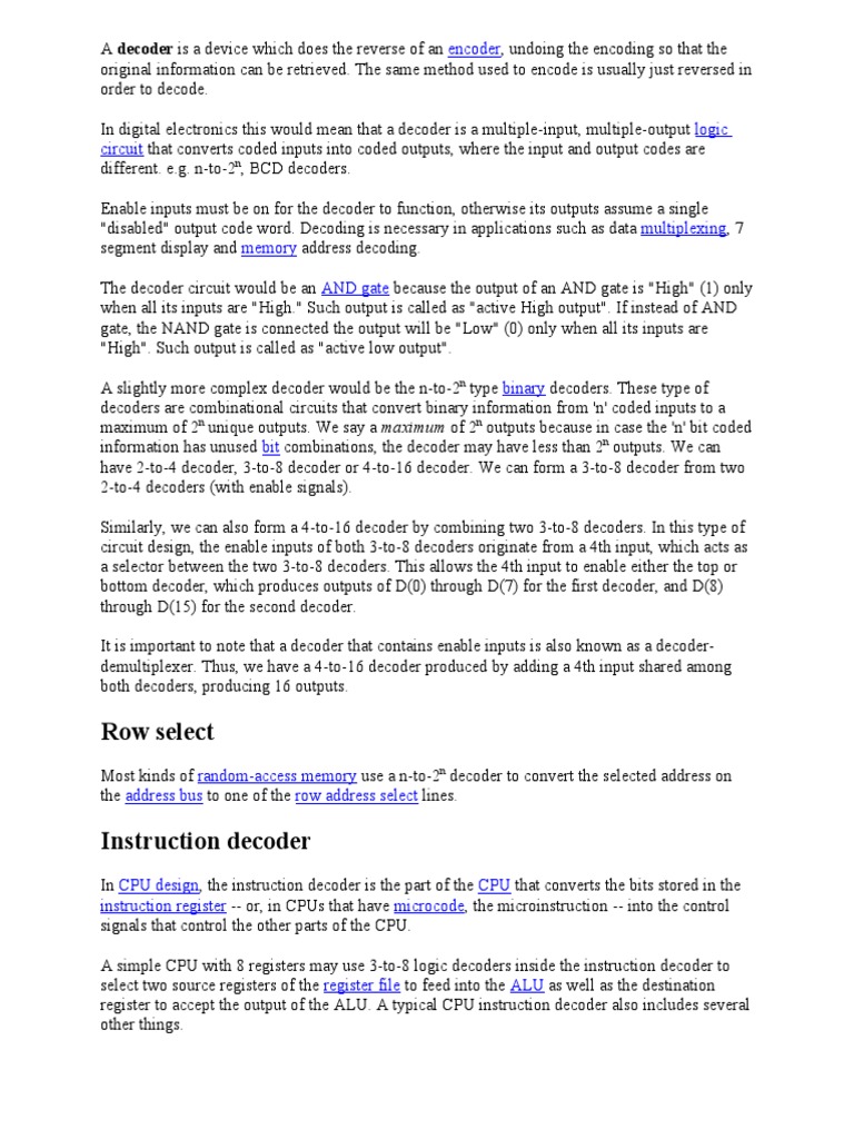 Decoder | PDF | Central Processing Unit | Input/Output