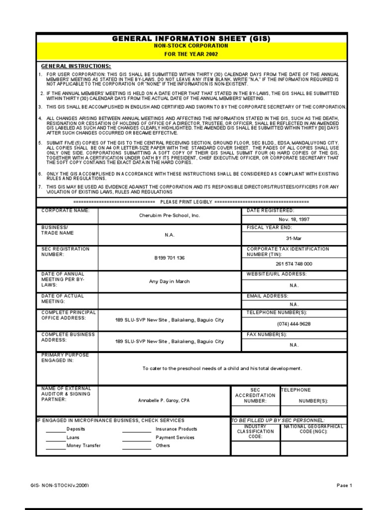 GIS (Non-Stock) | PDF | Geographic Information System | Corporations