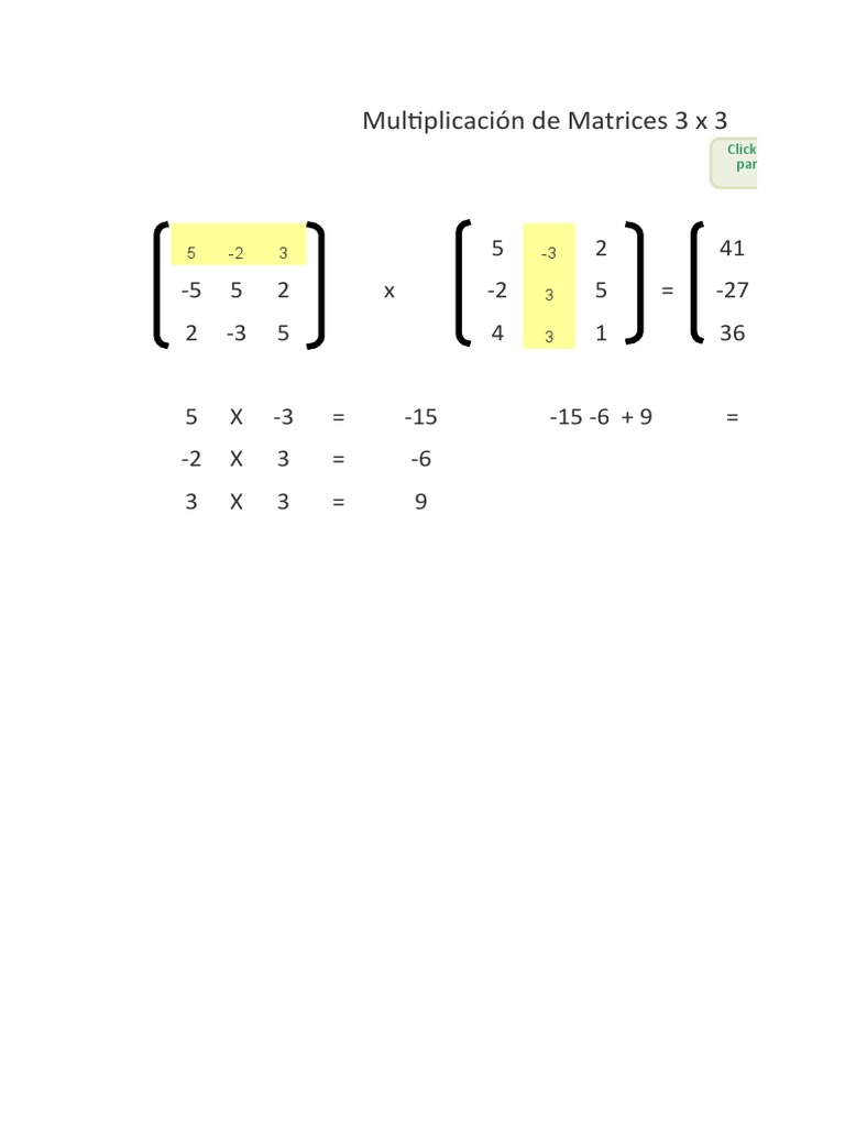 Planilla de Excel de Multiplicacion de Matrices 3x3 | PDF
