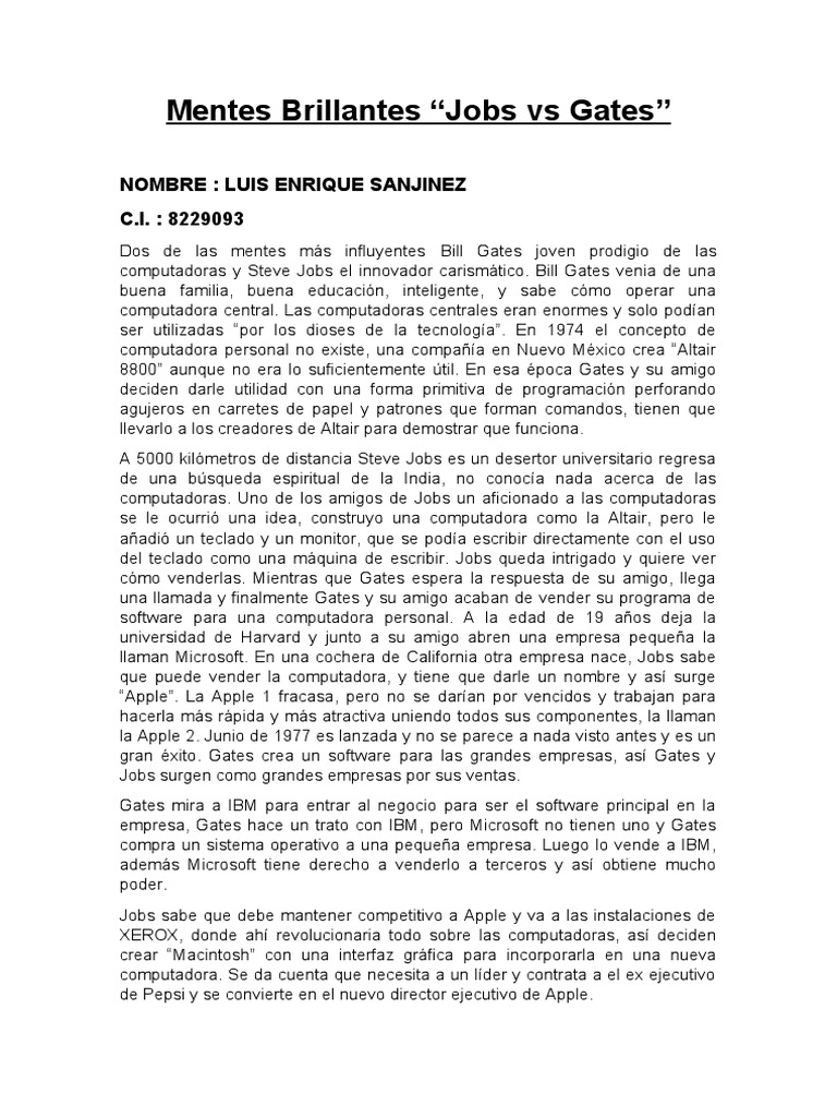 Mentes Brillantes Jobs Vs Gates | PDF | Apple Inc. | Interfaces ...