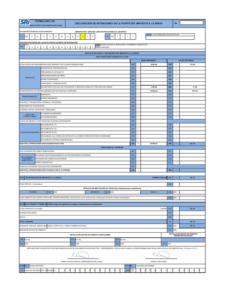 Formulario 103 01 | Descargar gratis PDF | Pagos | Finanza pública