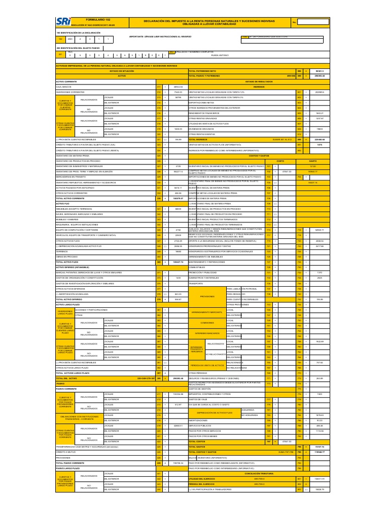 Guía del Formulario 102 SRI 2025 | PDF | Impuesto sobre la renta ...