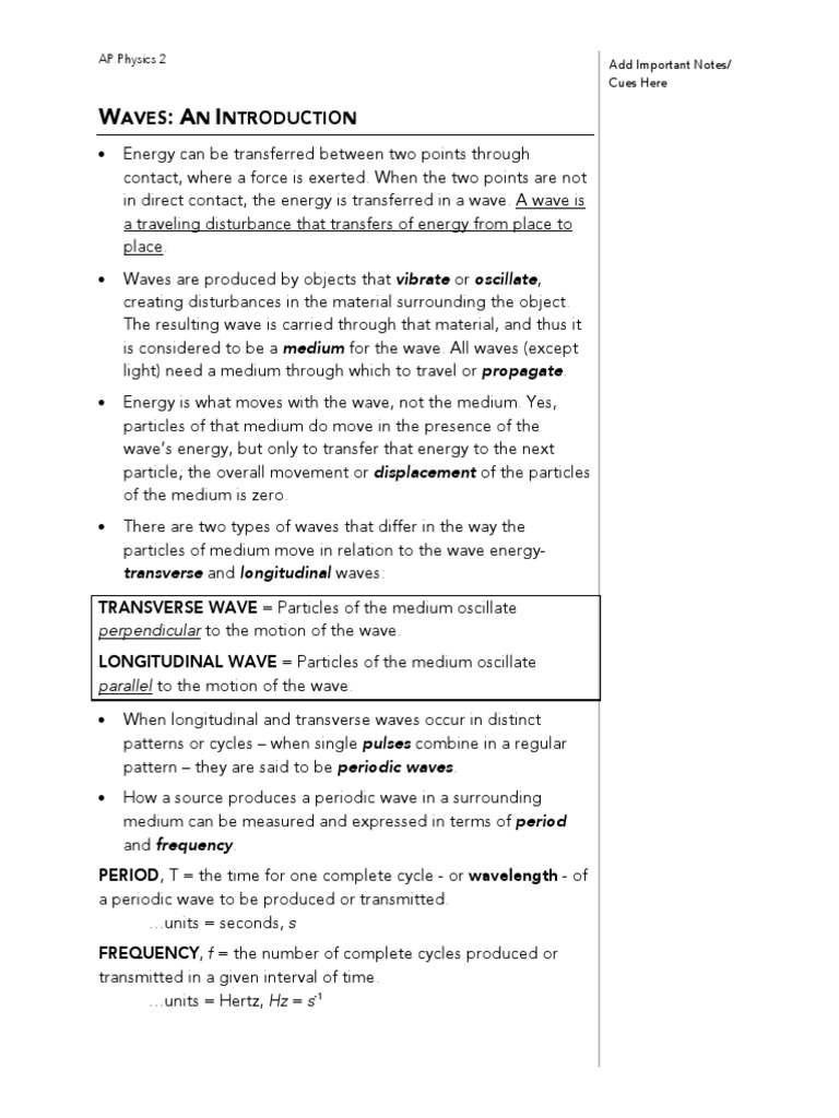 AP Physics 2 - Waves & Sound Full Notes | PDF | Waves | Wavelength