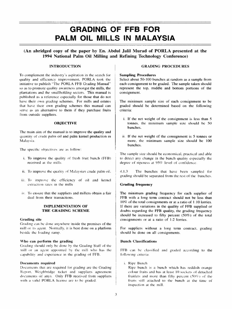 The PORLA FFB Grading Manual | PDF