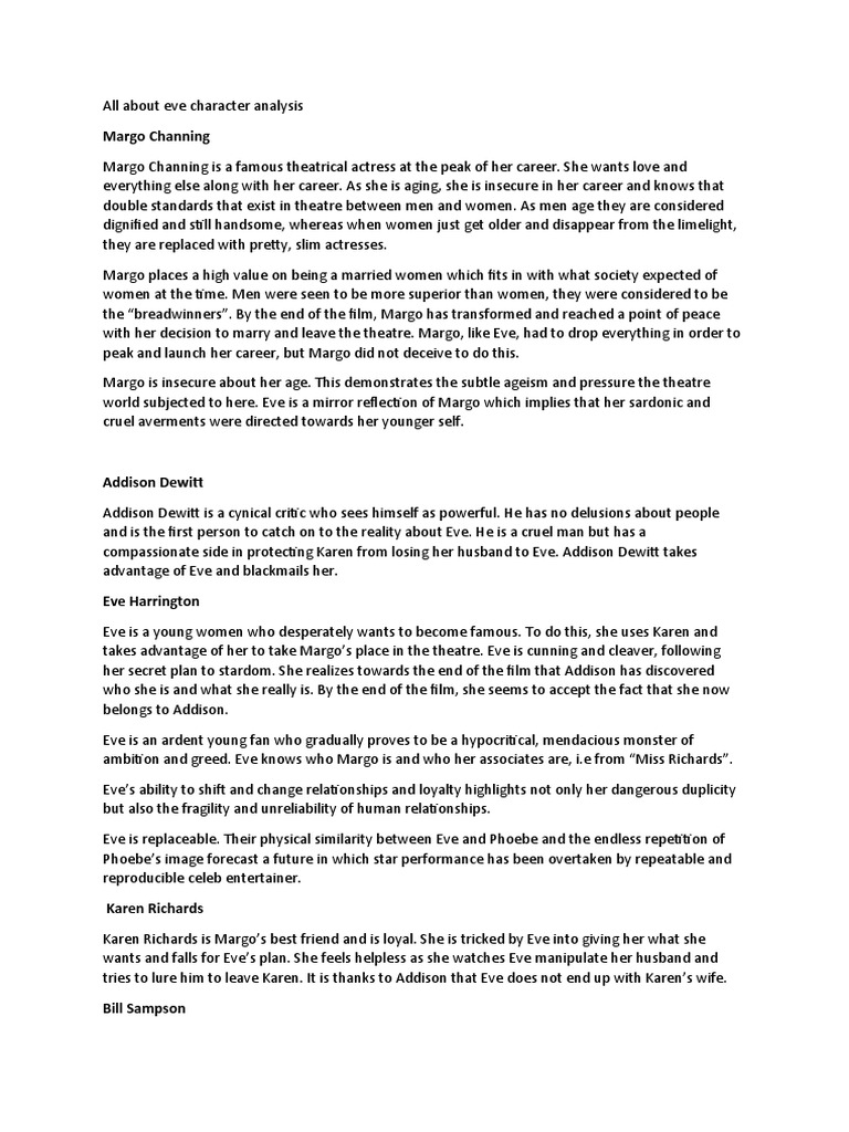 All About Eve Character Analysis | PDF