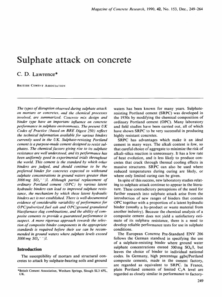 Sulphate Attack On Concrete: C. D. Lawrence | PDF | Cement | Mortar ...