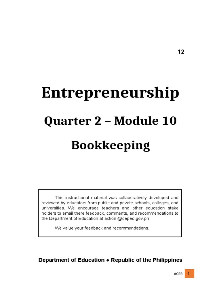Entrep12 Q2 Mod10 Bookkeeping v2 | PDF | Debits And Credits | Bookkeeping