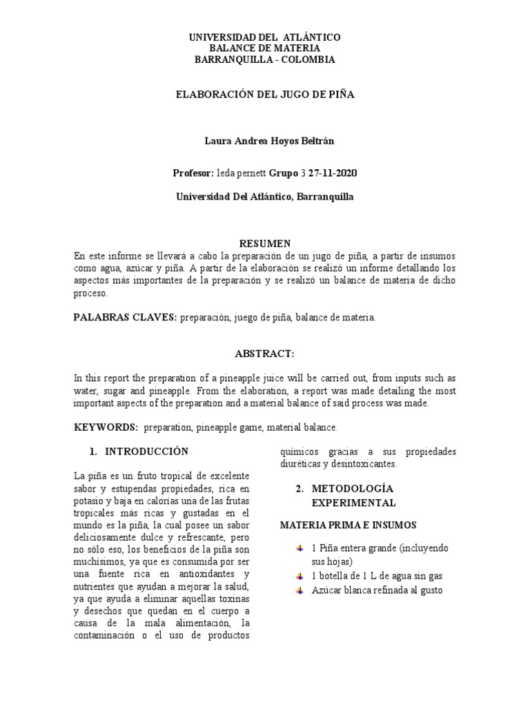 Laura Hoyos Elaboración Del Jugo de Piña | PDF | Piña | Kilogramo