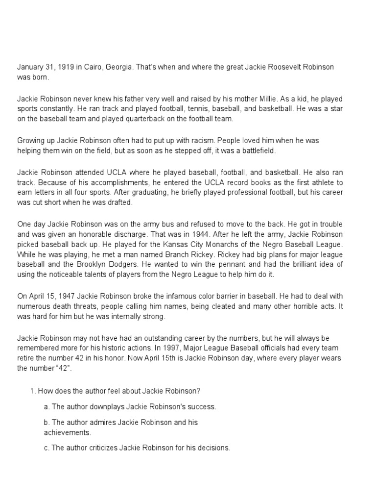 Actividad - Jackie Robinson | PDF | Jackie Robinson | Sports