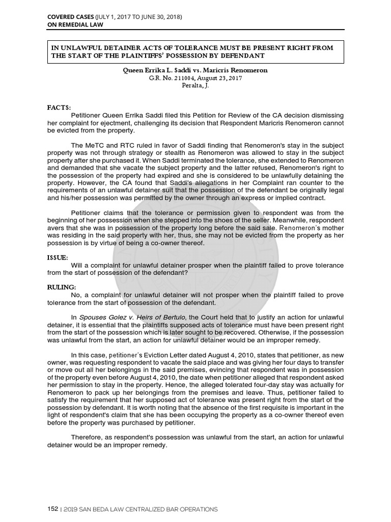 Sample Digest | PDF | Eviction | Complaint