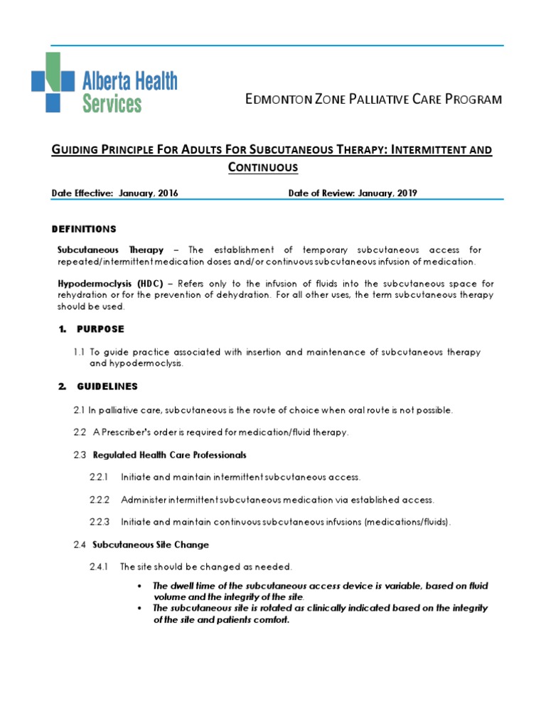Subcutaneous Therapy Guidelines in Palliative Care | PDF