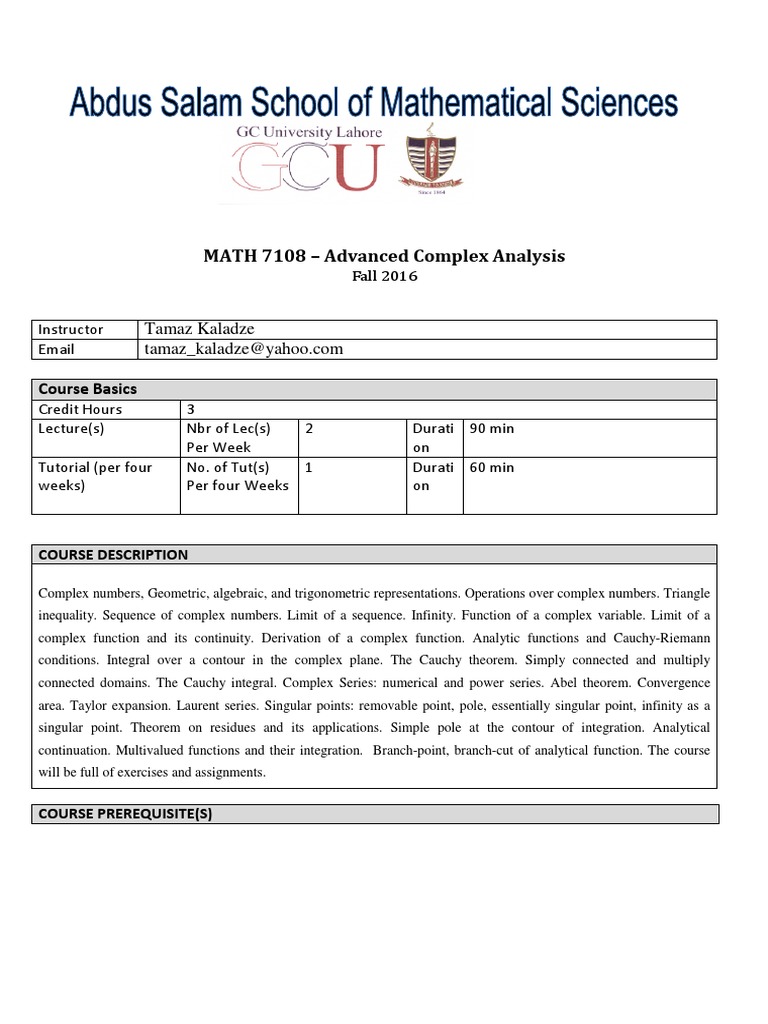 Advanced Complex Analysis Course | PDF | Complex Analysis | Complex Number