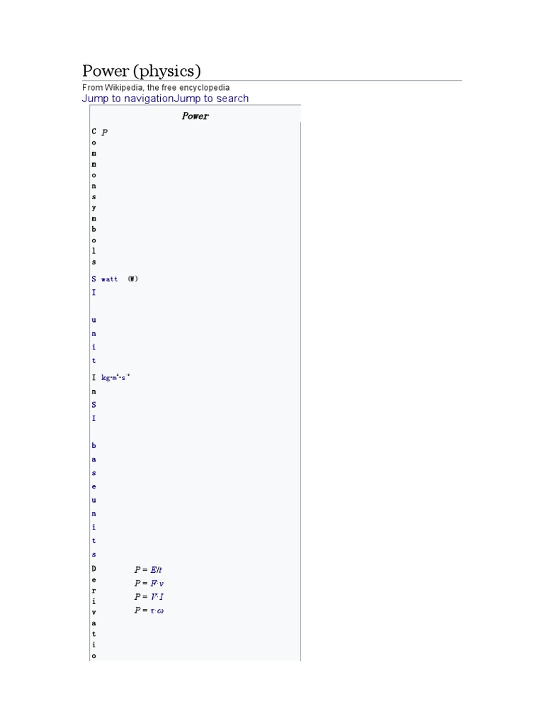 Power Physics Jump To Navigationjump To Search Pdf Power