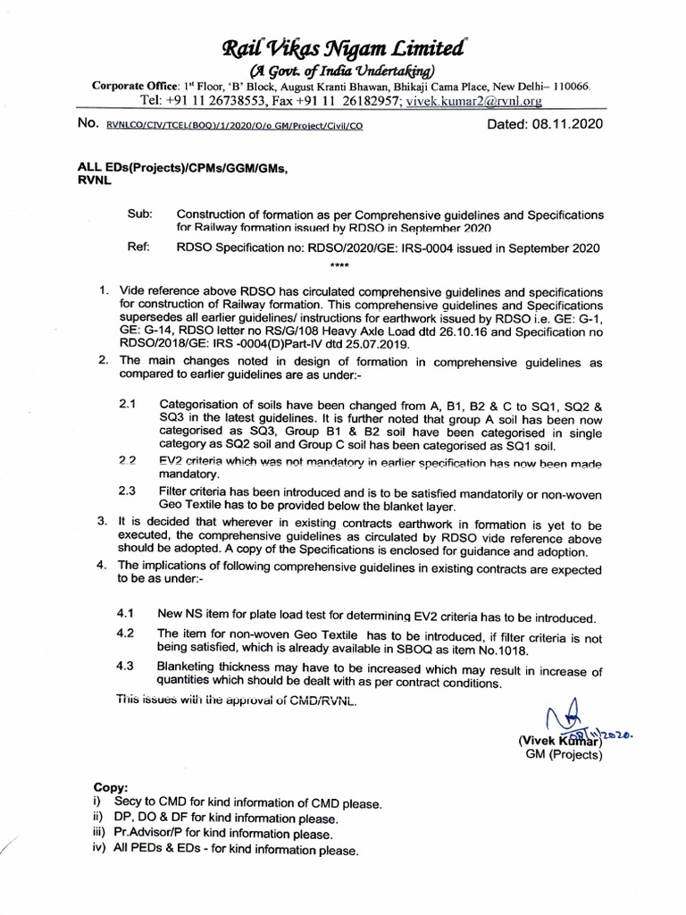 Construction of Formation As Per RDSO Guidelines Sept 2020 PDF | PDF