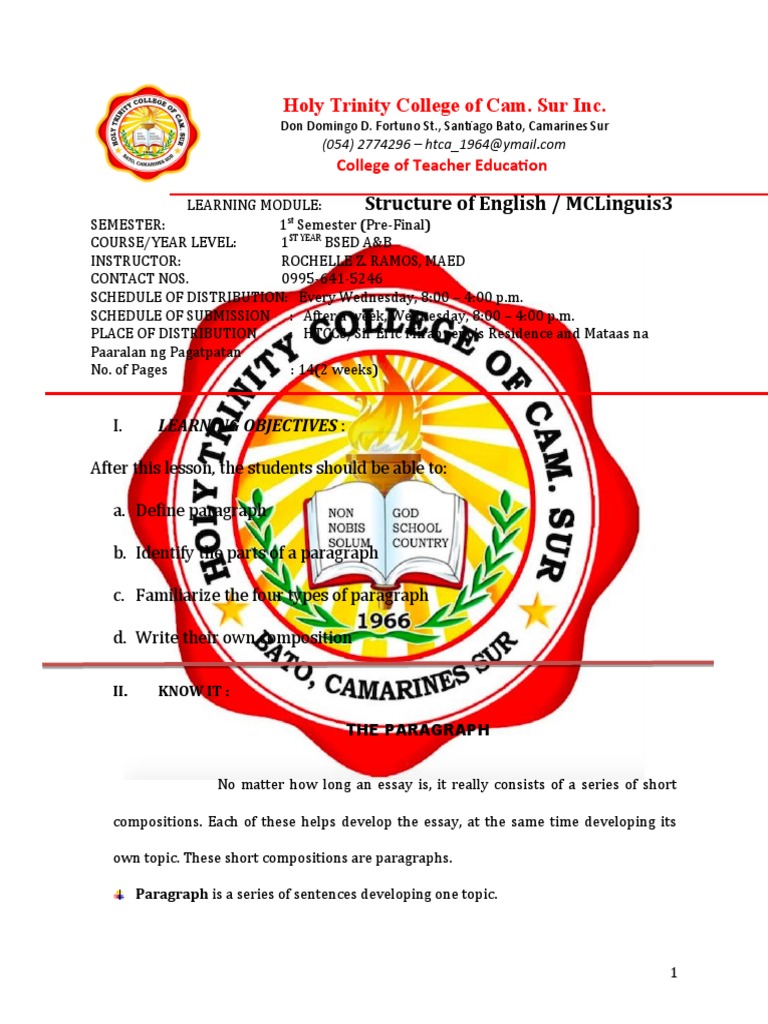 MODULE-TEMPLATE Structure of English | PDF | Paragraph | Writers