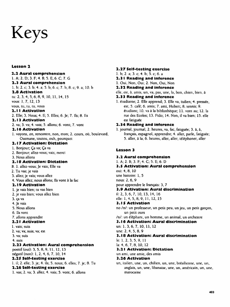 WORKBOOK-VOL-1 ANSWERKEY FrenchInAction PDF | PDF