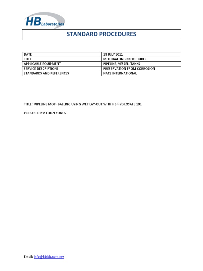 Mothballing With HB Hydrosafe 101 | PDF | Anode | Corrosion