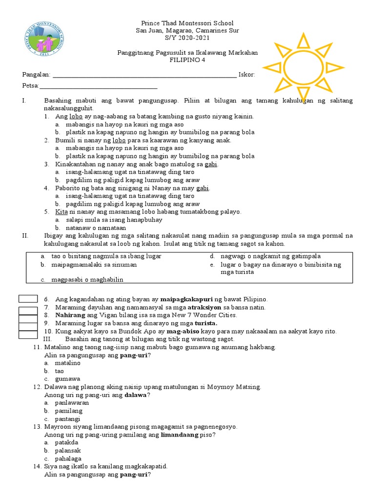 Filipino 4 Midterm | PDF