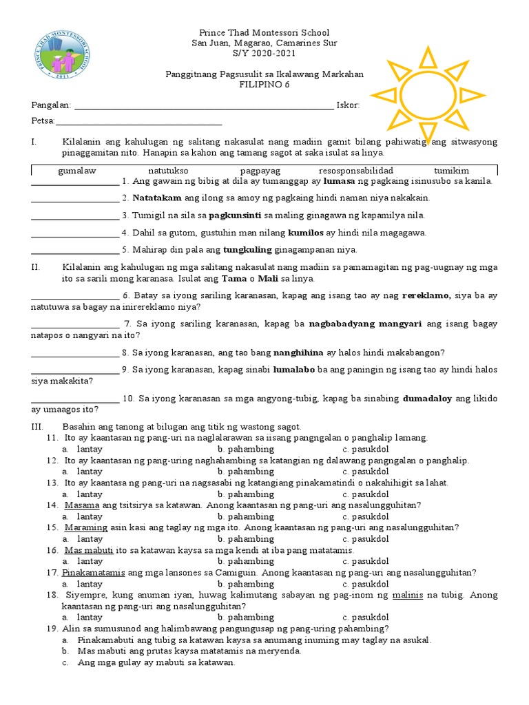 Filipino 6 Midterm | PDF