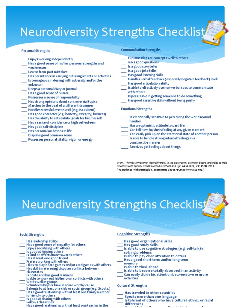 Neurodiversity Strengths Checklist | PDF | Psychological Concepts ...