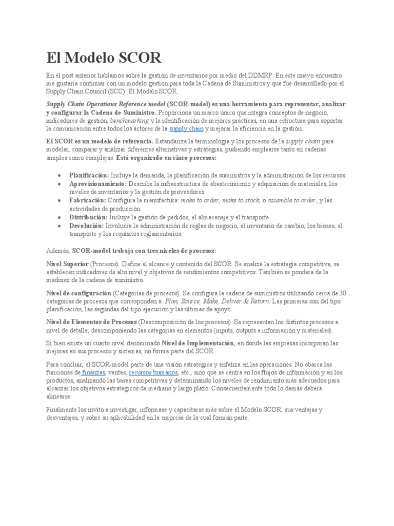 El Modelo SCOR | PDF | Ingeniería Industrial | Lean Manufacturing