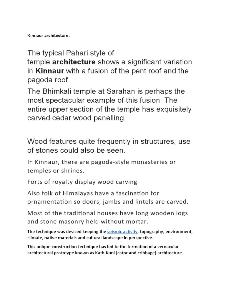 Kinnaur architecture showcases unique Pahari temple styles | PDF