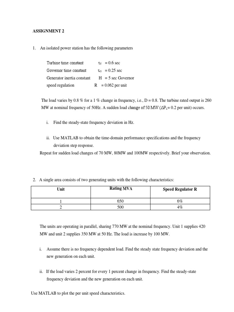 Assignment 2 Eet 411 | PDF | Steady State | Frequency