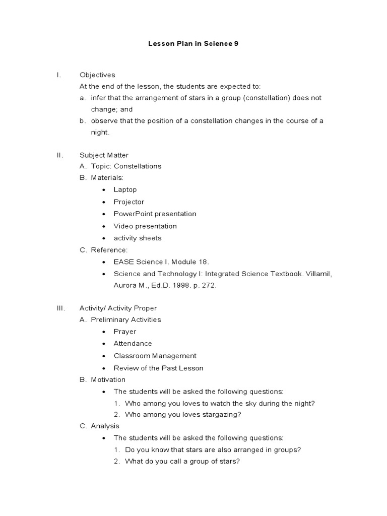 Learn Constellations Position Changes Nightly | PDF | Lesson Plan | Science