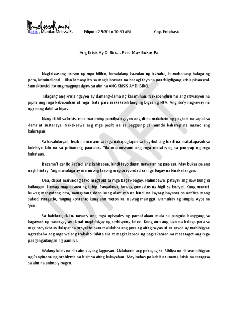 Sanaysay Tungkol Sa Ekonomiya | PDF Sanaysay Tungkol Sa Ekonomiya | PDF