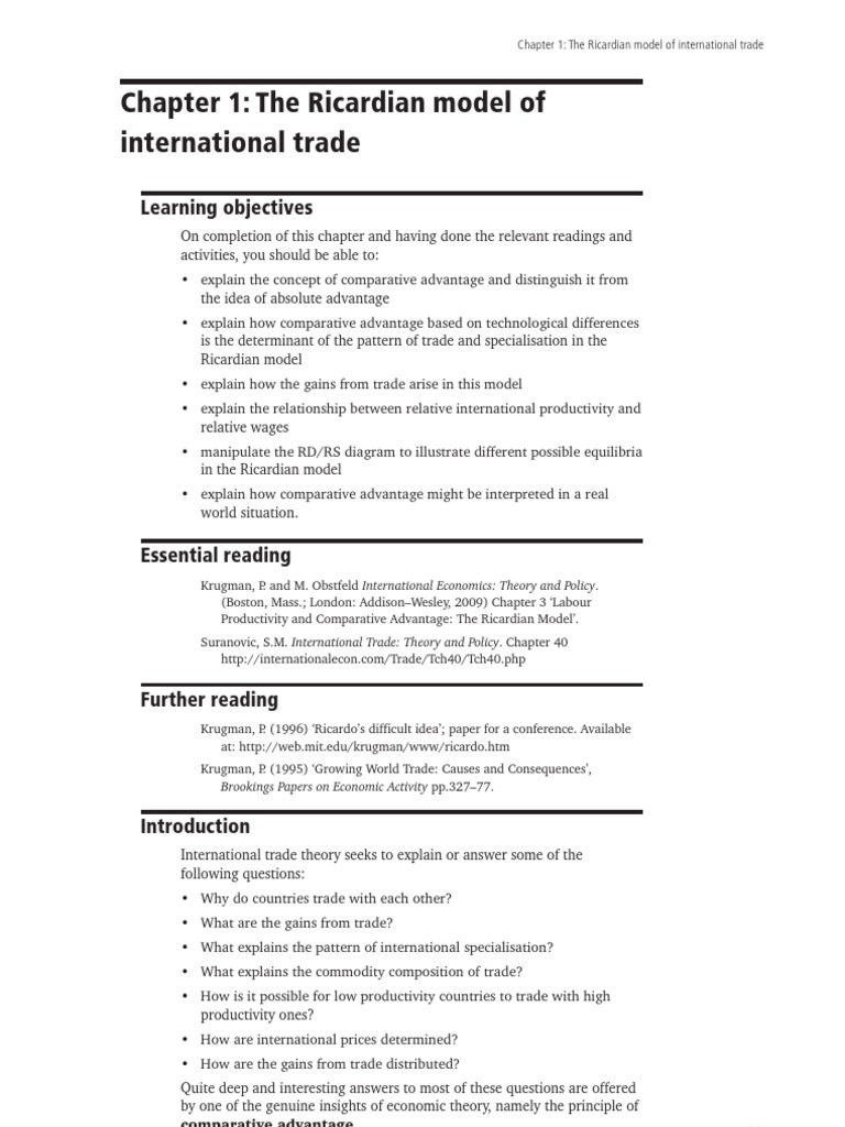Chapter 1: The Ricardian Model of International Trade: Learning ...