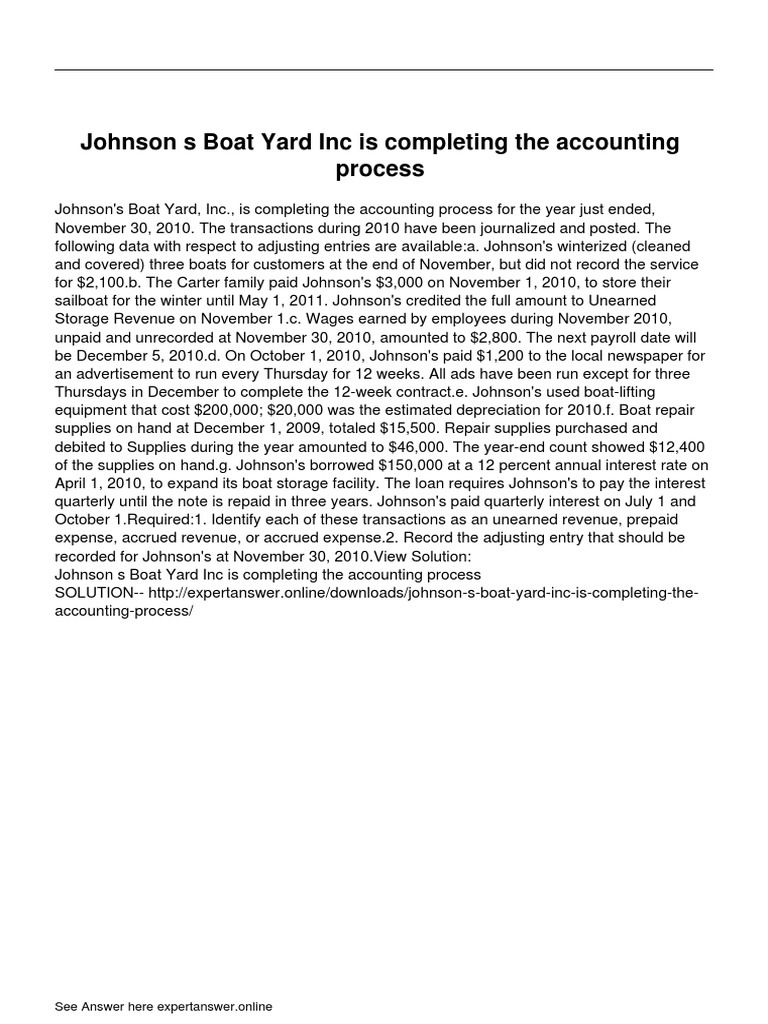 Johnson S Boat Yard Inc Is Completing The Accounting Process | PDF ...