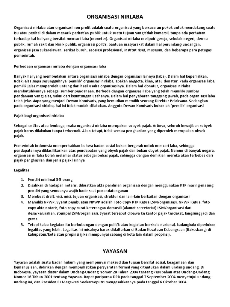 Organisasi Nirlaba | PDF