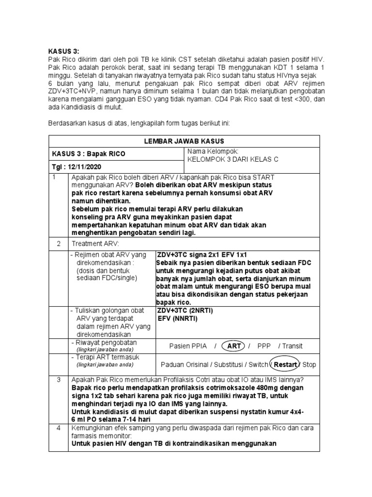 Kasus 3 Materi Inti 1 (Farmakologi Obat Terkait Hiv Dan Pims) | PDF