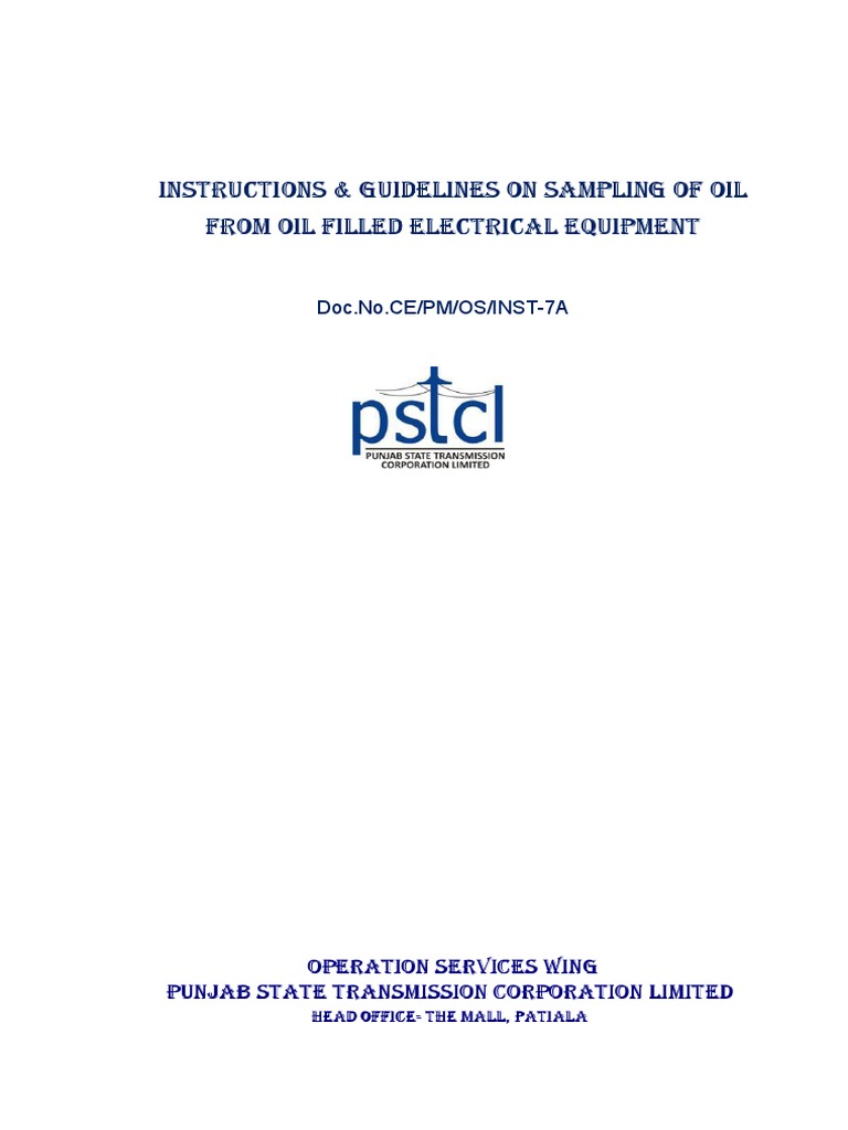 Instructions & Guidelines On Sampling of Oil From Oil Filled Electrical ...