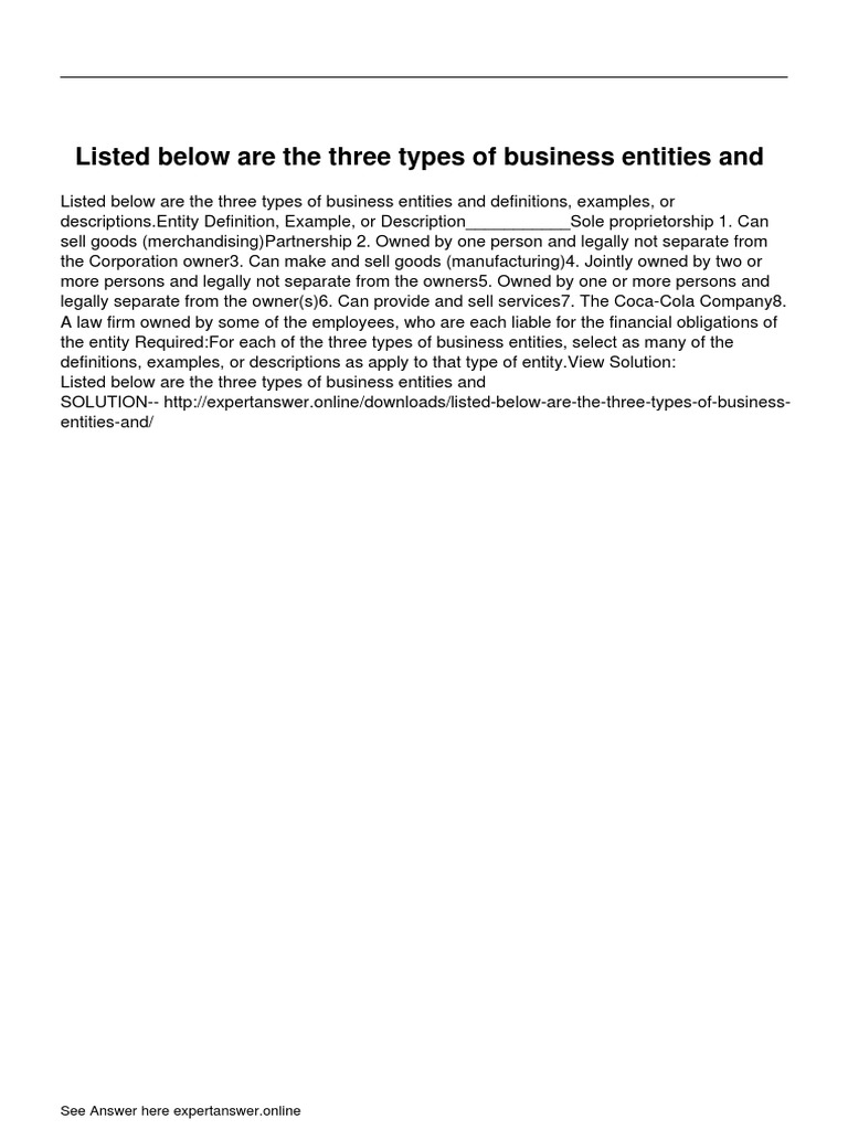 Listed Below Are The Three Types of Business Entities and | PDF