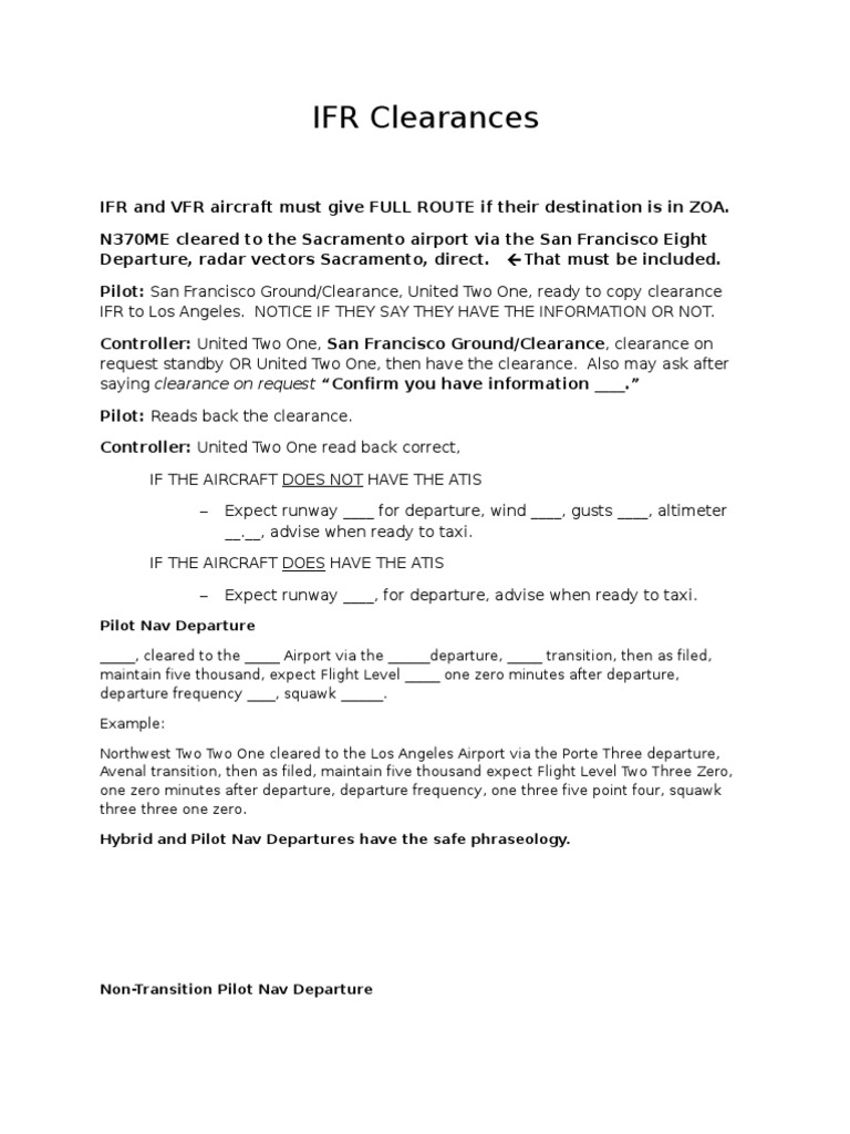 IFR Clearances | PDF | Instrument Flight Rules | Civil Aviation
