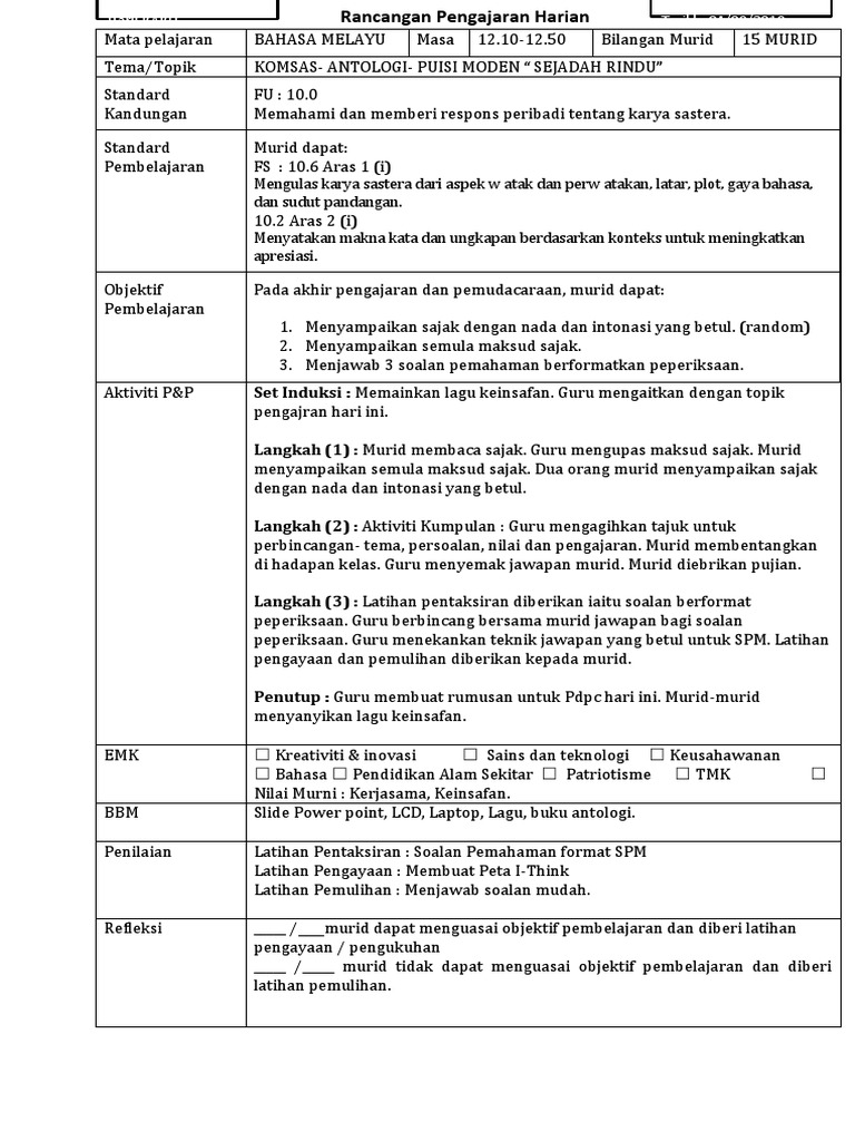 Contoh RPH Std4 Skpmg2 | PDF