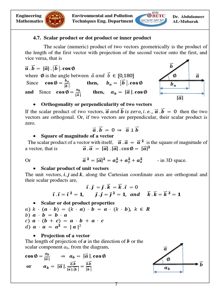 2 - CH 4 Vector Dot and Cross Product | PDF | Euclidean Vector ...