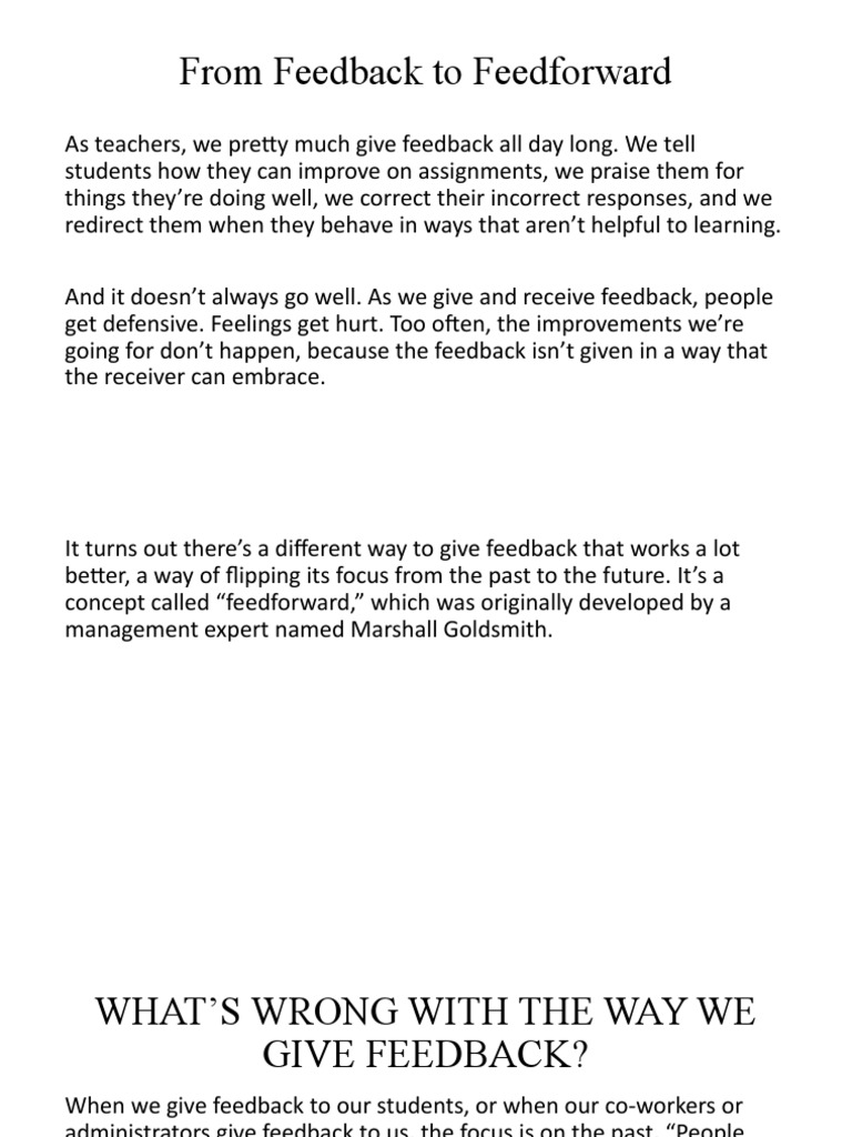 Transitioning to Feedforward in Education | PDF | Neuropsychological ...