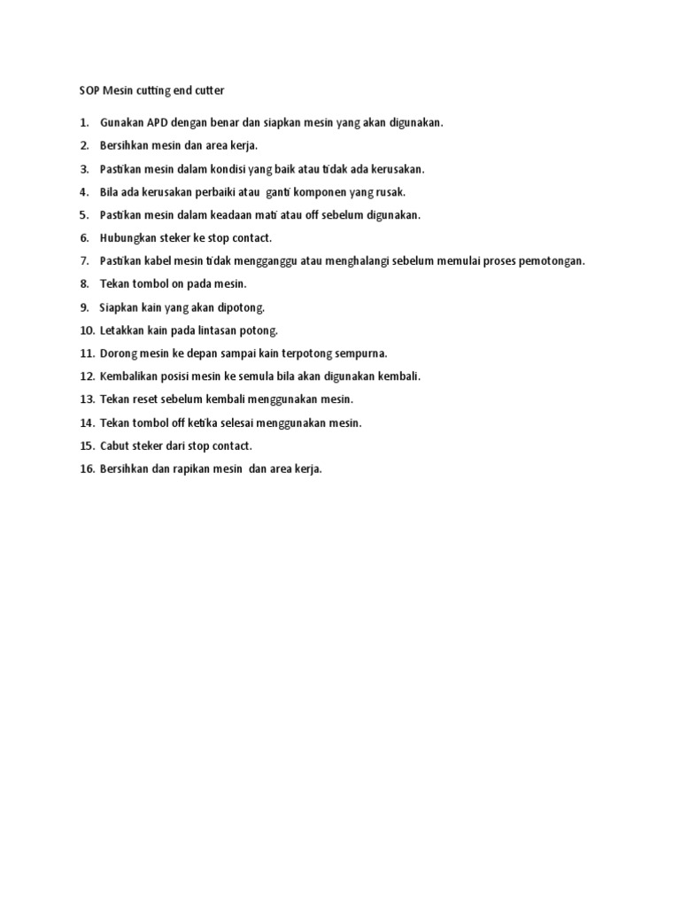 SOP Mesin Cutting End Cutter PDF