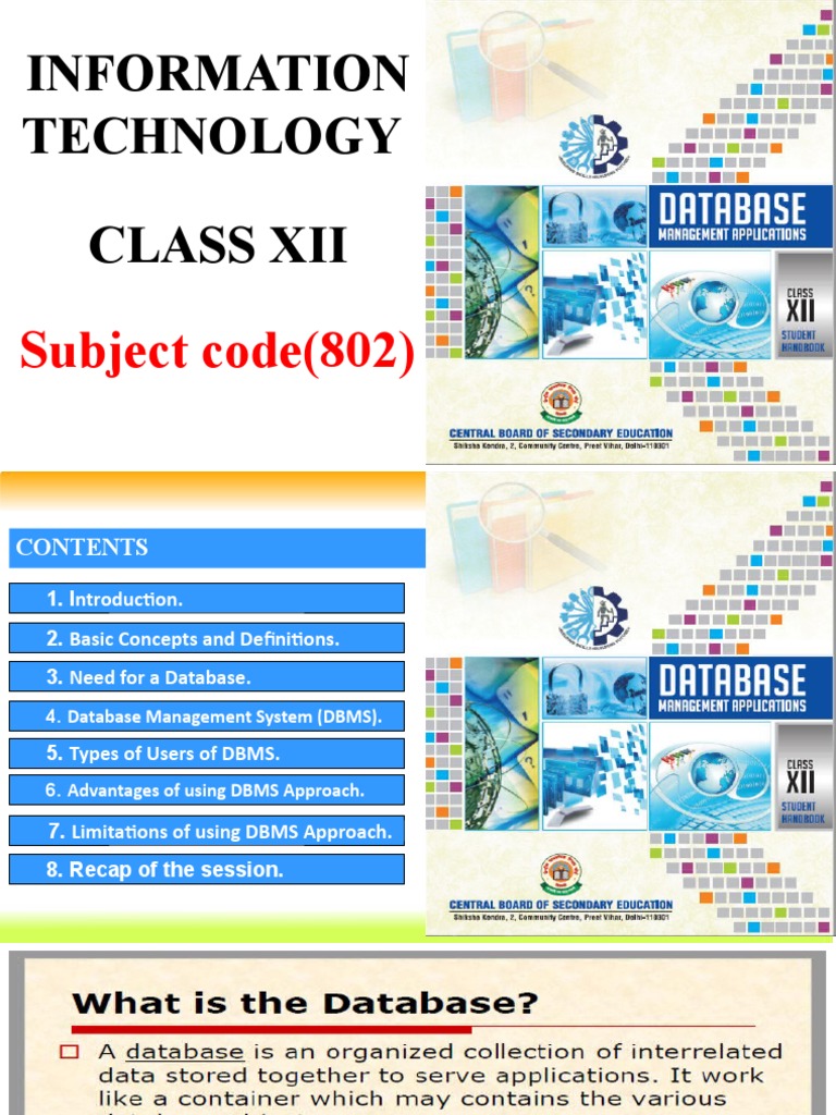 Information Technology (802) Class 12 - Lesson 1 - Database Concepts | PDF | Databases ...