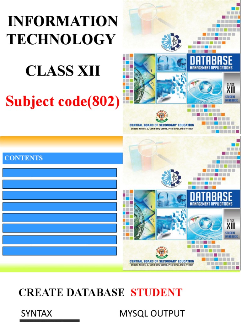 Information Technology 802 Class 12 Lesson 1 Mysql Commands Pdf Information