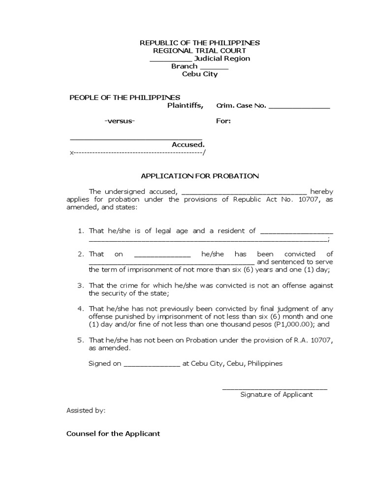Application For Probation - Form | PDF